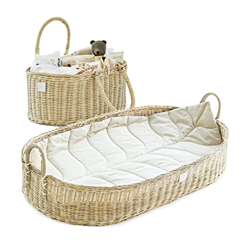BEBE BASK Premium Nursery Bundle - Matching Baby Changing Basket & Baby Diaper Caddy Organizer - Handmade & Organic