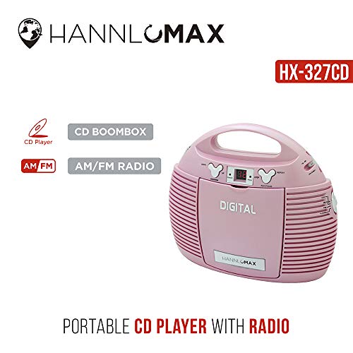HANNLOMAX HX-327CD Portable CD Player with AM/FM Radio, Aux-in, AC/DC Dual Power Source. (Pink)