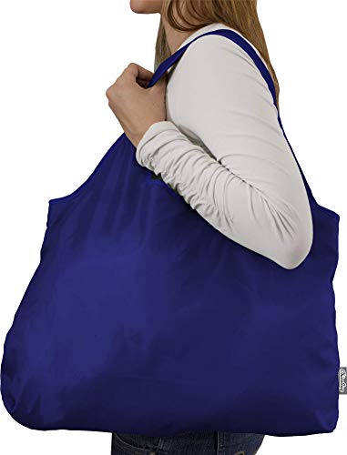 ChicoBag Vita Reusable Tote Bag with Carabiner Clip | Compact Reusable Shopping Bags | Eco Friendly | Mazarine Blue