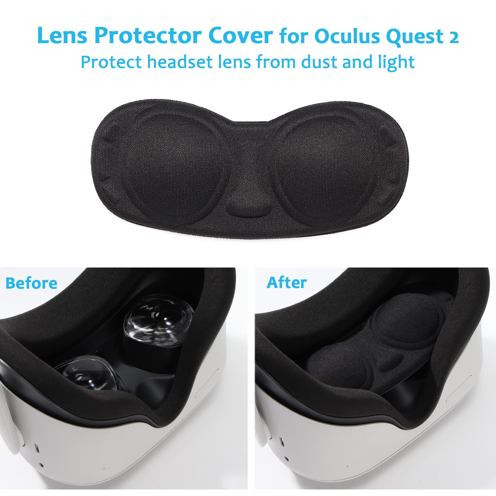6 in 1 VR Headset and Controller Accessories Combo Set for Quest 2, VR Shell Protector Cover+Silicone Face Cover+Lens Protector Cover+Controller Protector Cover+Thumb Button Cap+Cleaning Cloth (Black)