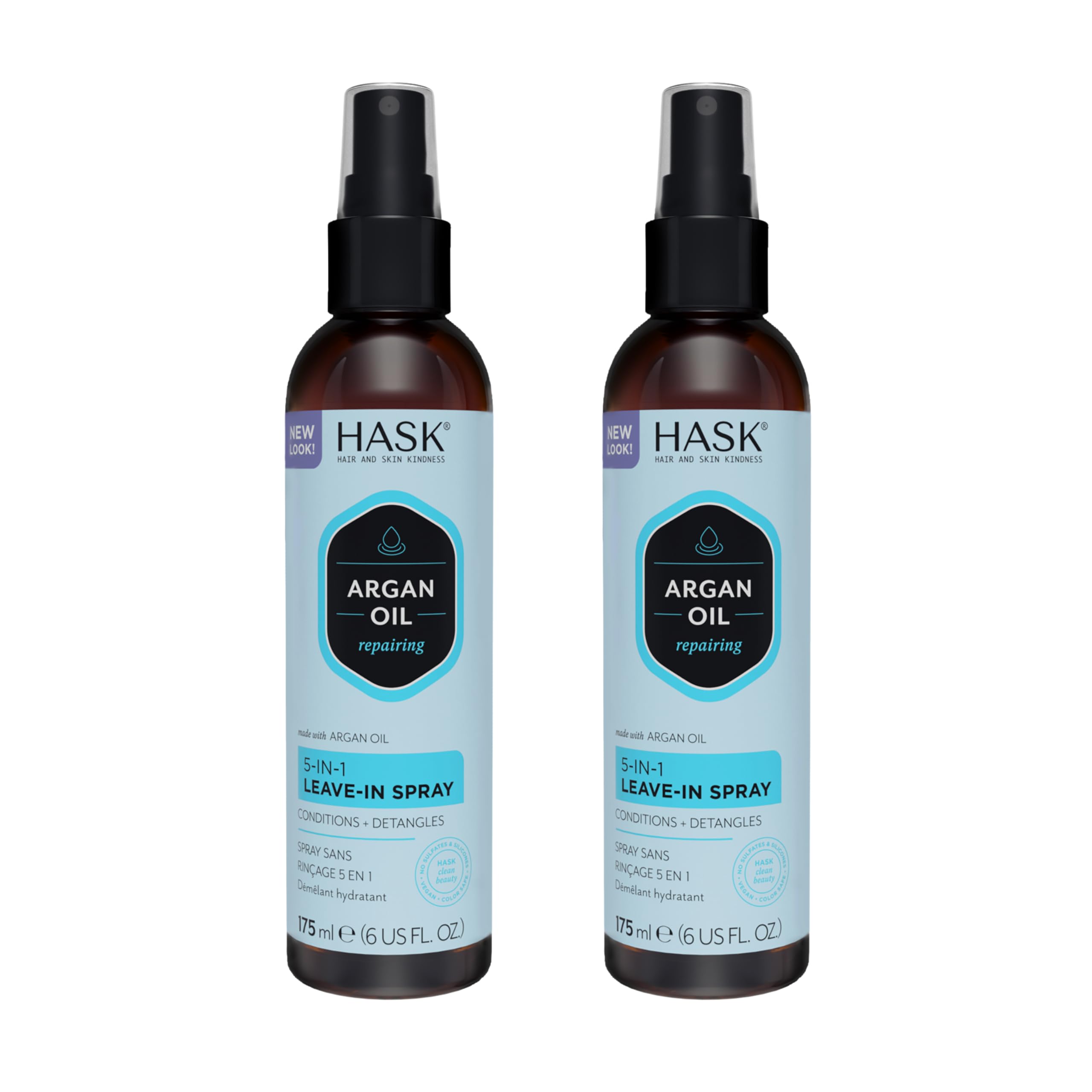 HASK Repairing ARGAN OIL 5-in-1 Leave In Conditioner Spray for all hair types, color safe, gluten free, sulfate free, paraben free - 2 PIECE SET