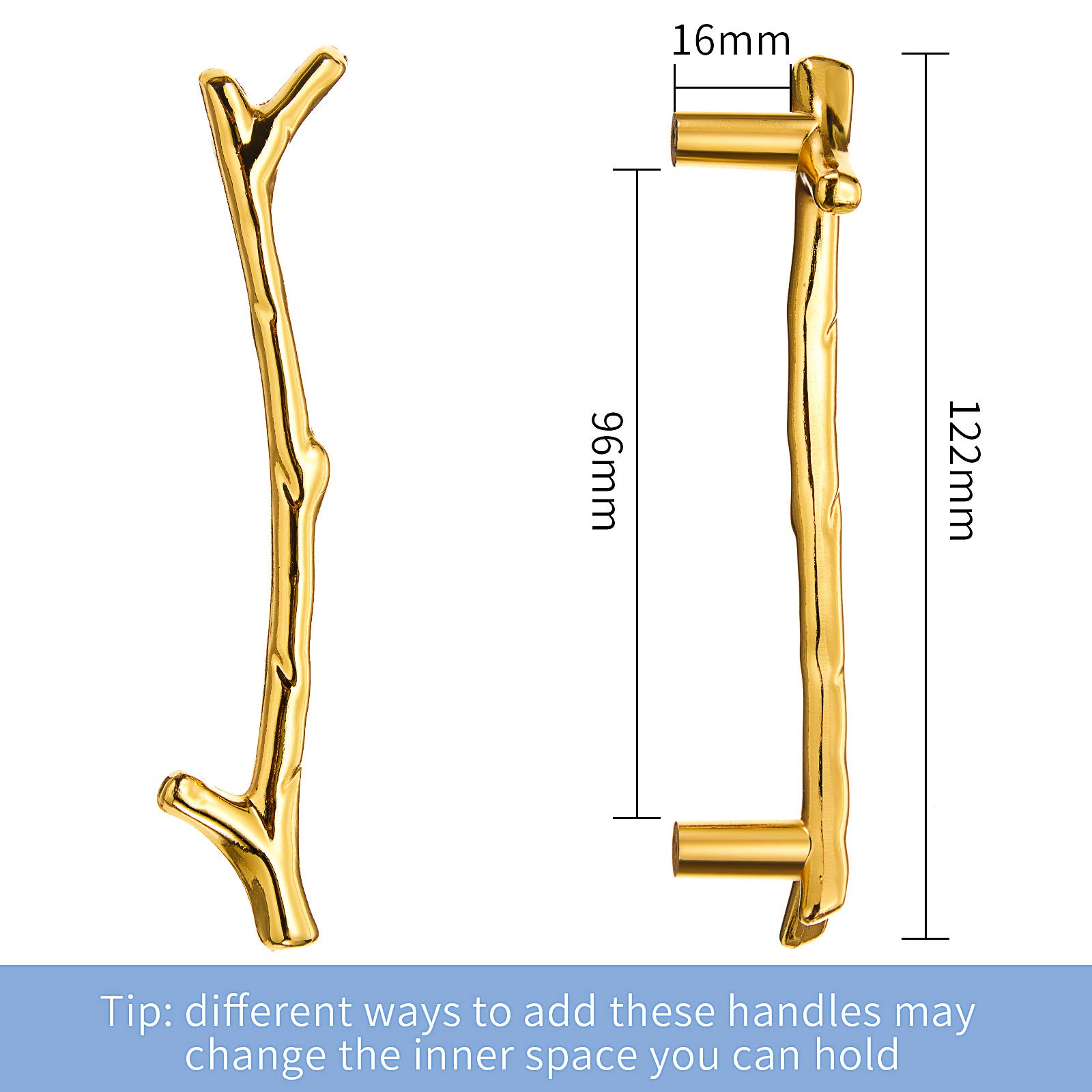 6 Pieces Tray Handles for Tray Molds Resin Tray Molds Handles Branches Shaped Stainless Steel Handles with Screw Sets for Silicone Serving Tray Mold, 4.8 Inch (Gold)