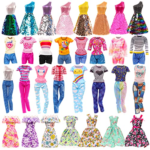 BARWA 10 Sets Doll Clothes Including 3 Sequins Dresses 3 Fashion Floral Dresses 4 Casual Outfits Tops and Pants for 11.5 inch Girl Dollsβ¦