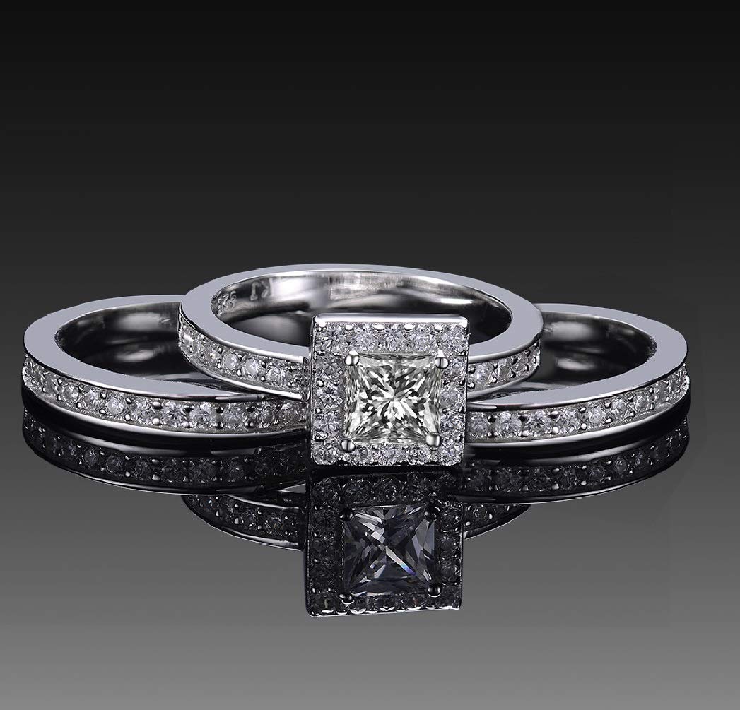 4 pc His and Her Wedding Ring Set - Wedding Rings - Wedding Ring - Engagement Ring - Cubic Zirconia Wedding Sets - CZ Engagement Rings - Wedding Ring Sets (Size His 08, Hers 09)