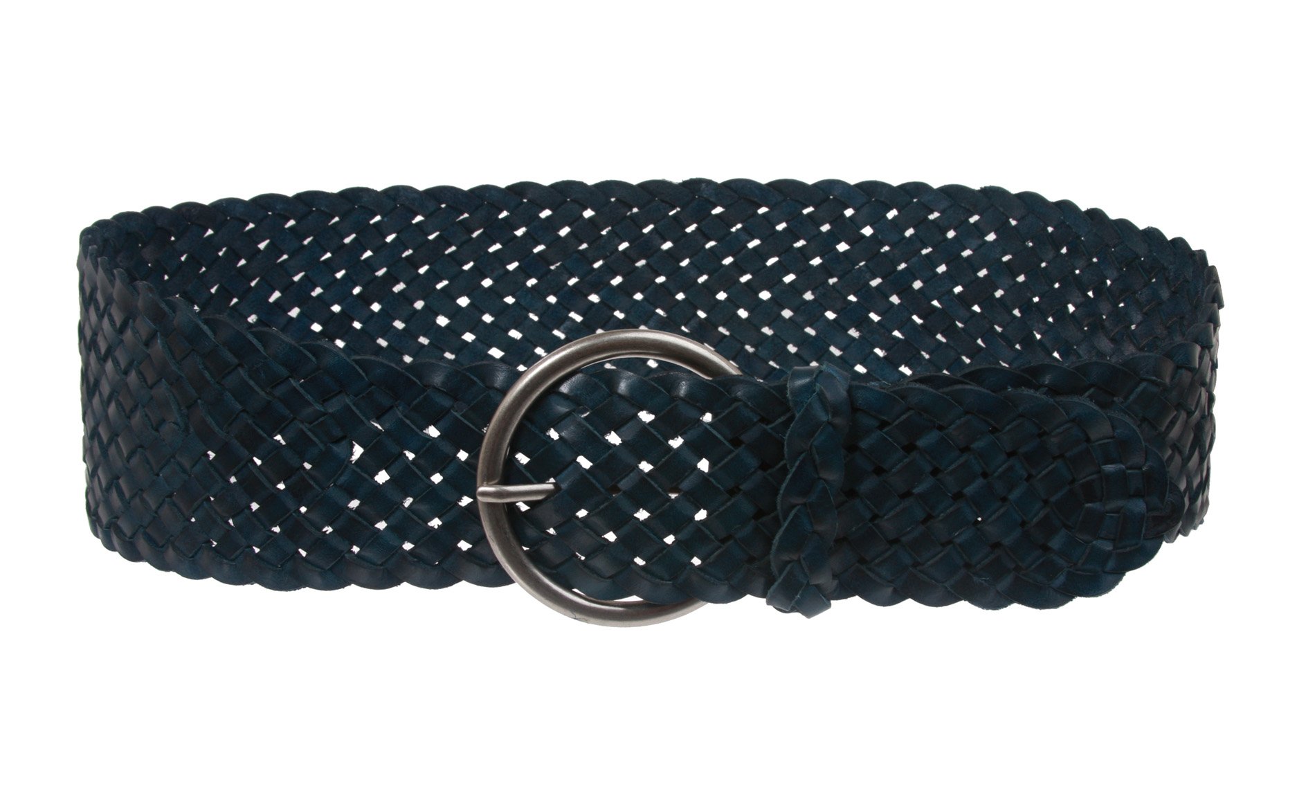 beltiscool Women's 3 1/4" Wide Tapered Braided Woven High Waist Leather Belt, Navy Blue | L/XL - 40"