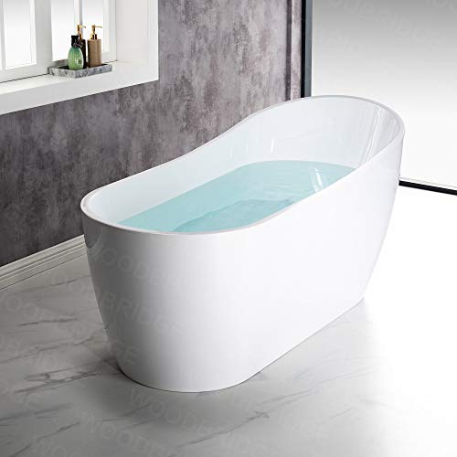WOODBRIDGE 67"Freestanding White Acylic Soaking Bathtub with White Pillow,Drain and Overflow in Brushed Gold,BTA1508 -BG-Drain &O+ Pillow