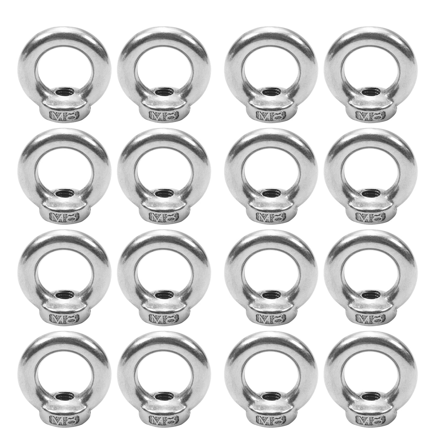 MroMax 20Pcs Lifting Eye Nut M8 Metric Female Thread Ring Shape Nut 304 Stainless Steel Round Shape Fastener Lifting Ring for Rope Fitting Silver