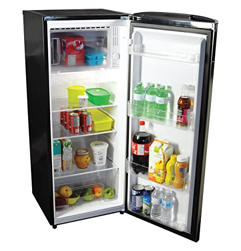 Koolatron Stainless Steel Compact Fridge with Freezer, 6.2 cu ft (176L), Silver/Black, Space-Saving Flat Back, 0.9 cu ft (25.5L) Freezer, Tempered Glass Shelves, Basement, Office, Cottage, Home Bar