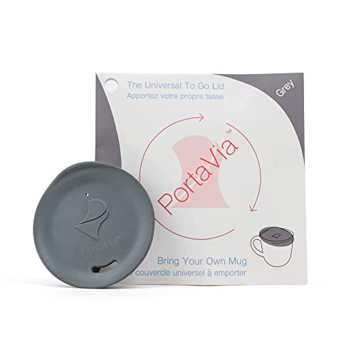Porta Via Reusable Coffee Cup Silicone Lid β Fits Any Tumbler, Water Bottle, & Ceramic Coffee Mug β Dishwasher-Safe Ceramic Travel Mug Lid Keeps Hot Cups Hot (Medium to Large - Grey)