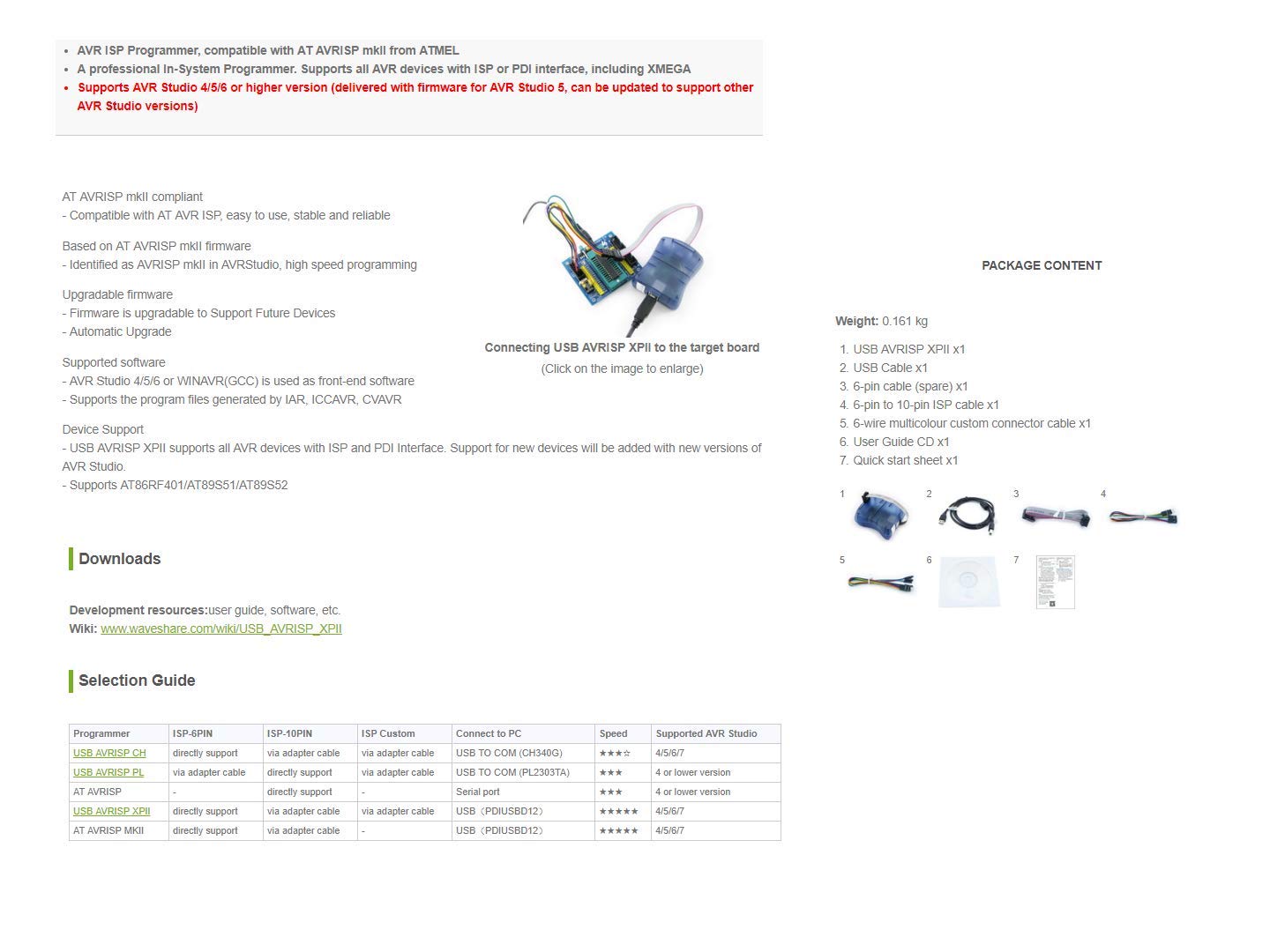 Waveshare-AVR Programmer USB AVRISP XPII Compatible with ATMEL at AVR ISP mk2 mkII in-System Programmer Supports AVR Studio 4/5/6/7 Or Higher Version