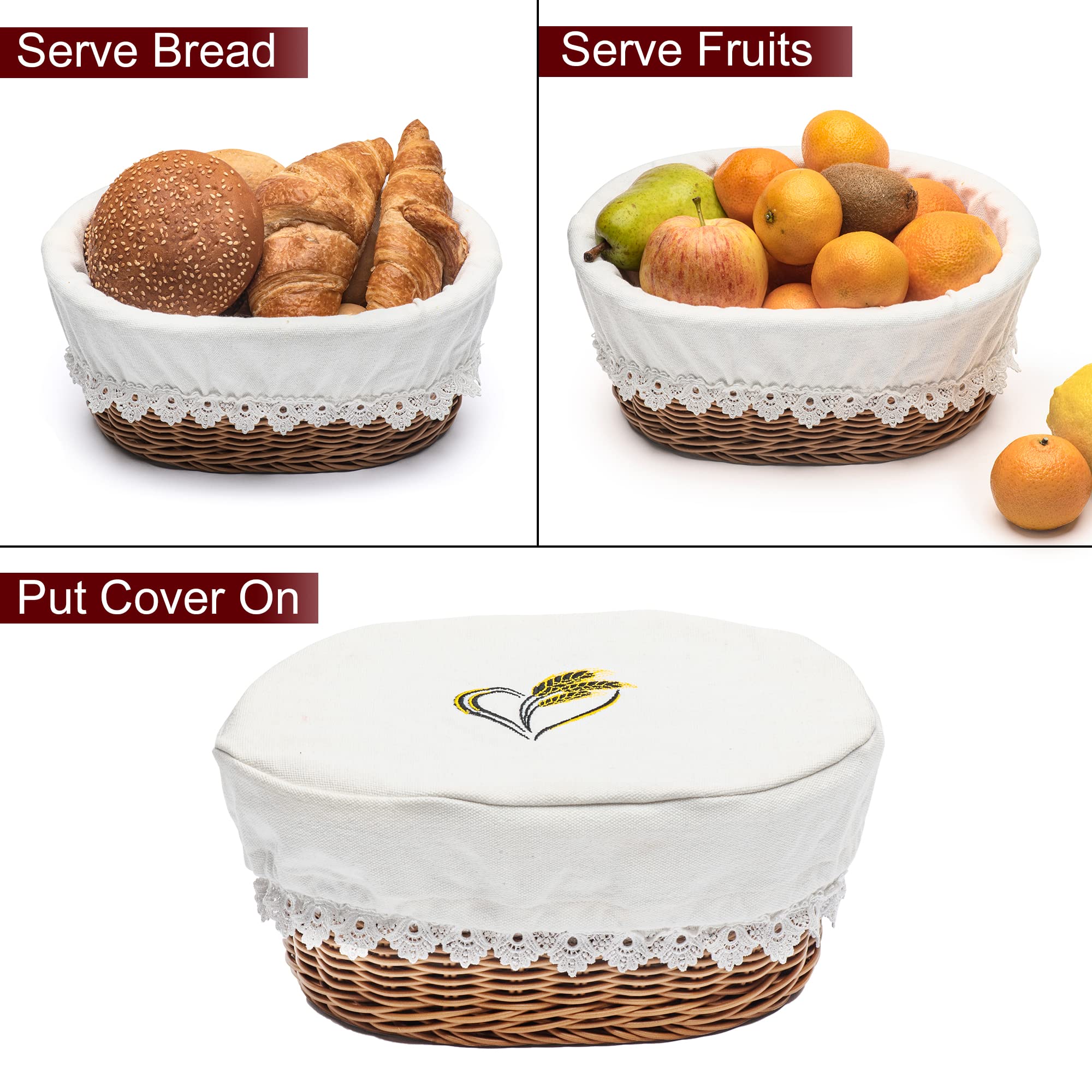 A ARTIZANKA 2 Polywicker Bread Baskets: 1 Extra Large AND 1 Medium with Removable Liners and Covers for bread storage, bread serving, or Fruits