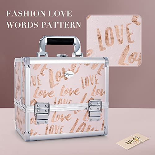 Joligrace Makeup Train Case Makeup Box Organizer Lockable with 3 Trays Portable Cosmetic Storage Case with Brush Holder & Mirror, Makeup Artist Travel Case Craft Case for Make-up or Nail Supplies