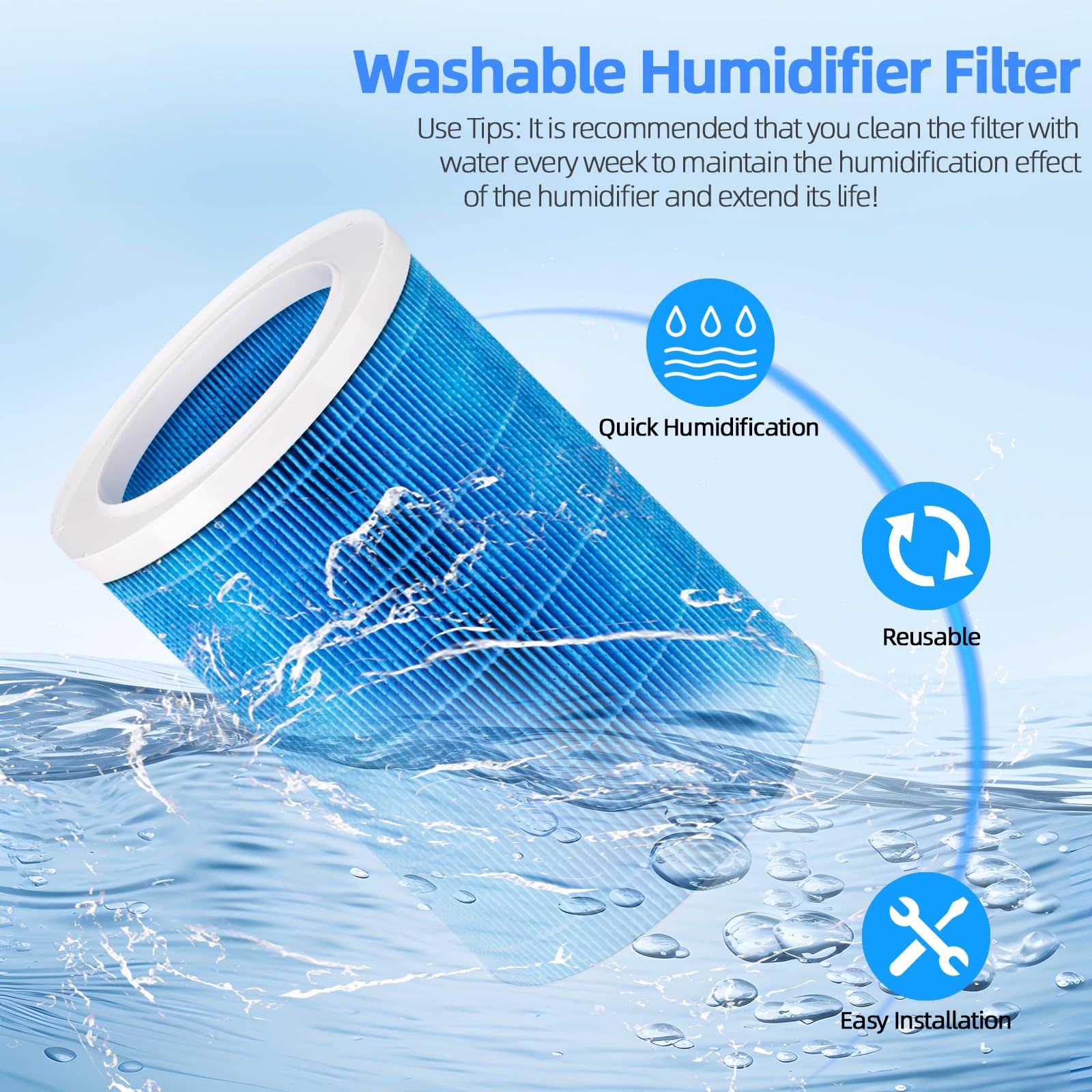 Aiskaer Humidifier Replacement Filter Compatible with Lamon MistZero/MistZero B/MistZero S Humidifiers, Evaporative Washable Humidification Filter, 2 Pack
