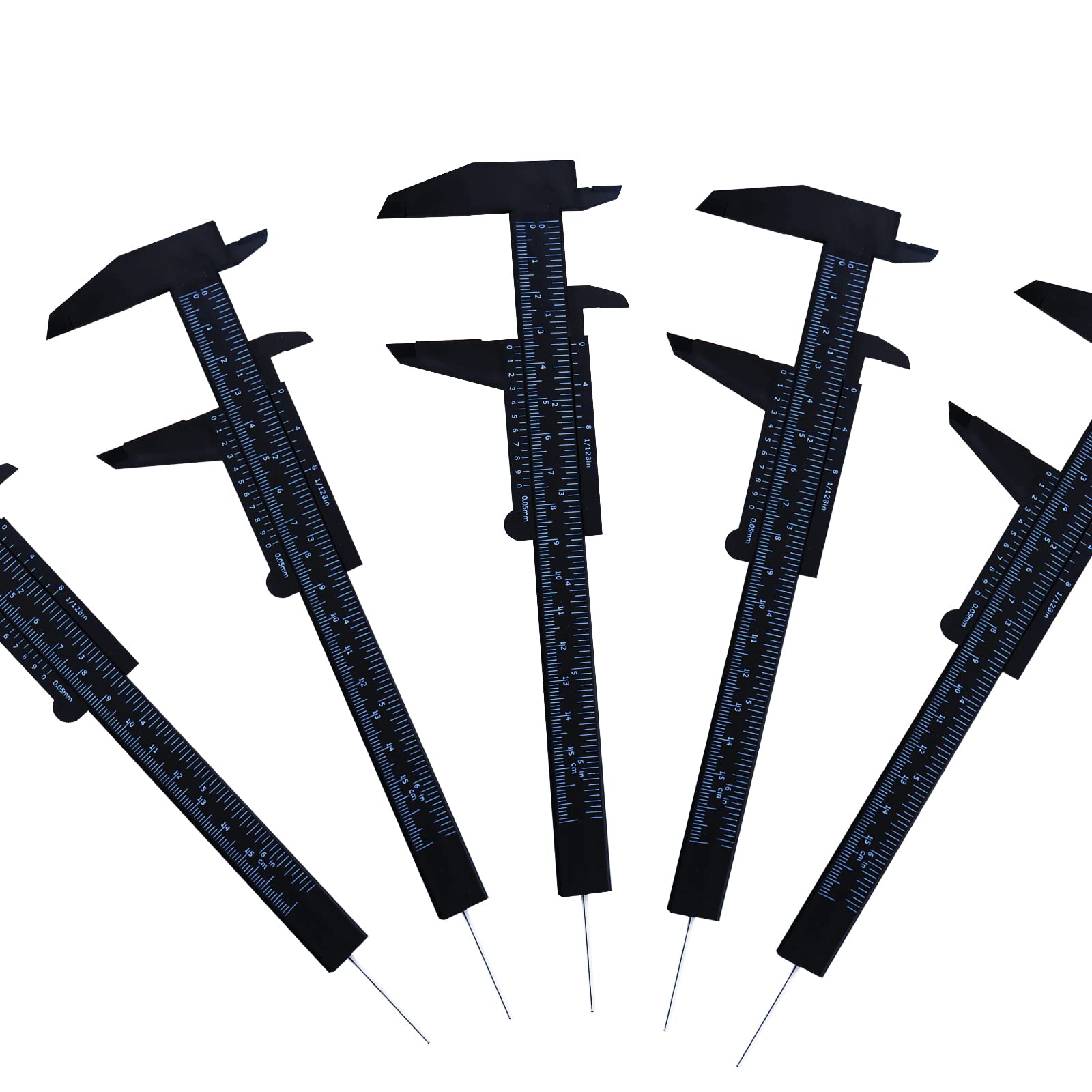 6 Inch/ 150 mm Eyebrow Measuring Ruler, Brow Mapping Ruler Tool, Mini Vernier Caliper Double Scale Plastic Ruler for Eyebrow Tattoo Brow Artists Makeup 5PCS(Black)