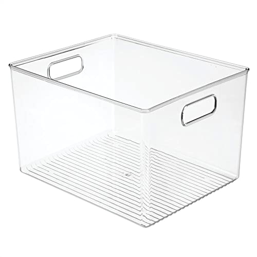 mDesign Plastic Storage Organizer Container Bin, Household Organization for Cabinet, Counter, Drawer, Cubby, and Cupboard, Holds Clothing, Linens, Toys, and Essentials, Ligne Collection, Clear