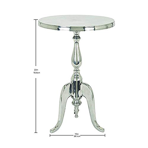 Benzara Traditional Style Aluminum Accent Table with Pedestal Base, Silver