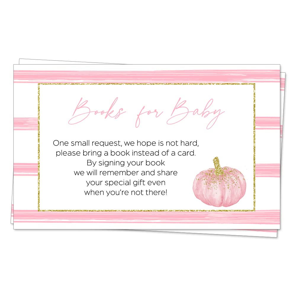 Pumpkin Bring A Book Baby Shower Insert For Girl Fall Halloween Cards (25 count)