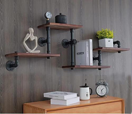 BIXIRAO Industrial Rustic Modern Solid Wood Ladder Pipe Wall Mounted Floating Shelves – 4 Tiers Bookshelf,DIY Storage Shelving,Hung Bracket,Bookcases