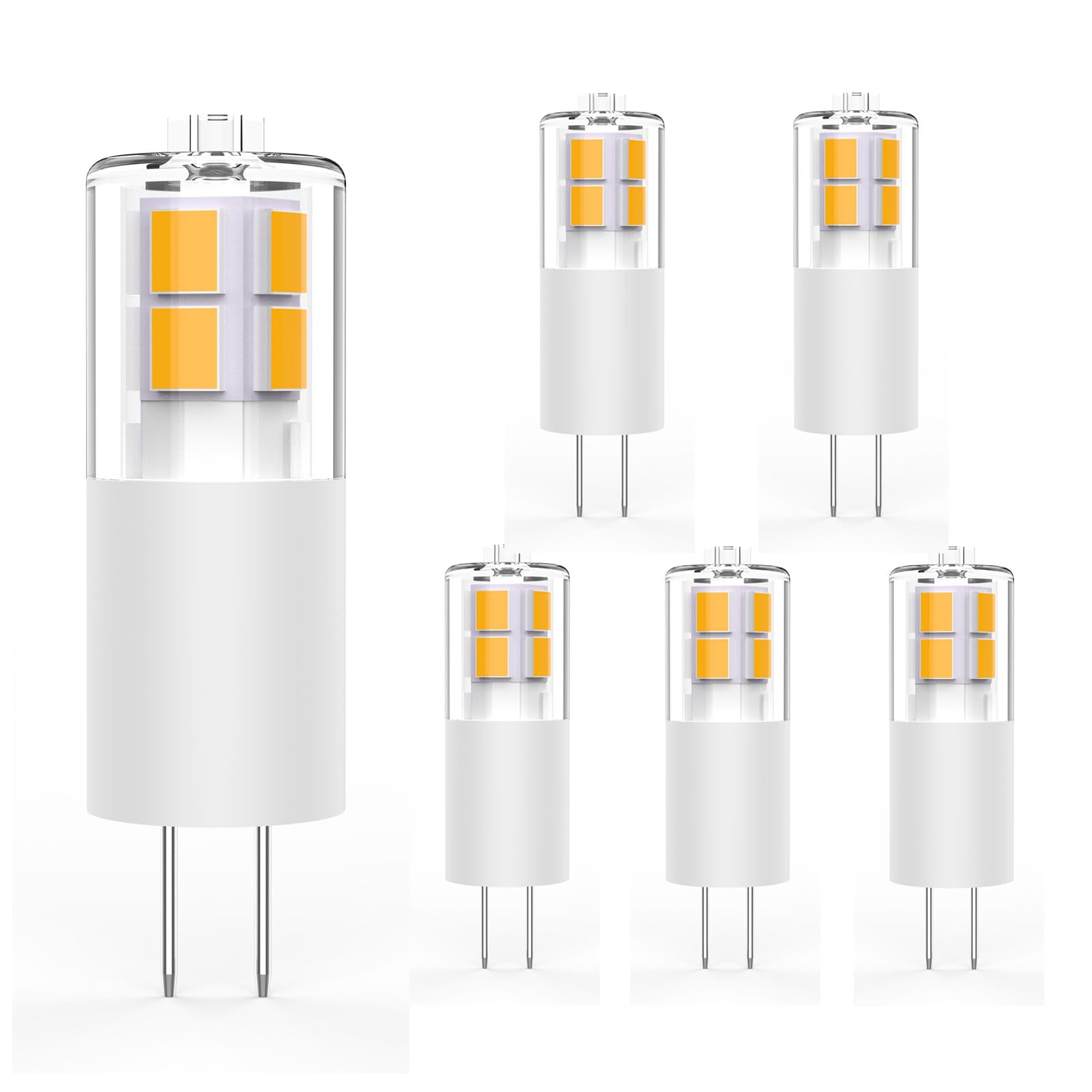 6 Pack 12V Bulb LED G4 , Soft White 2700K , JC Bi-Pin Base Light Bulbs G4 LED 3W, 20W-30W T3 Halogen G4 Bulb Replacement