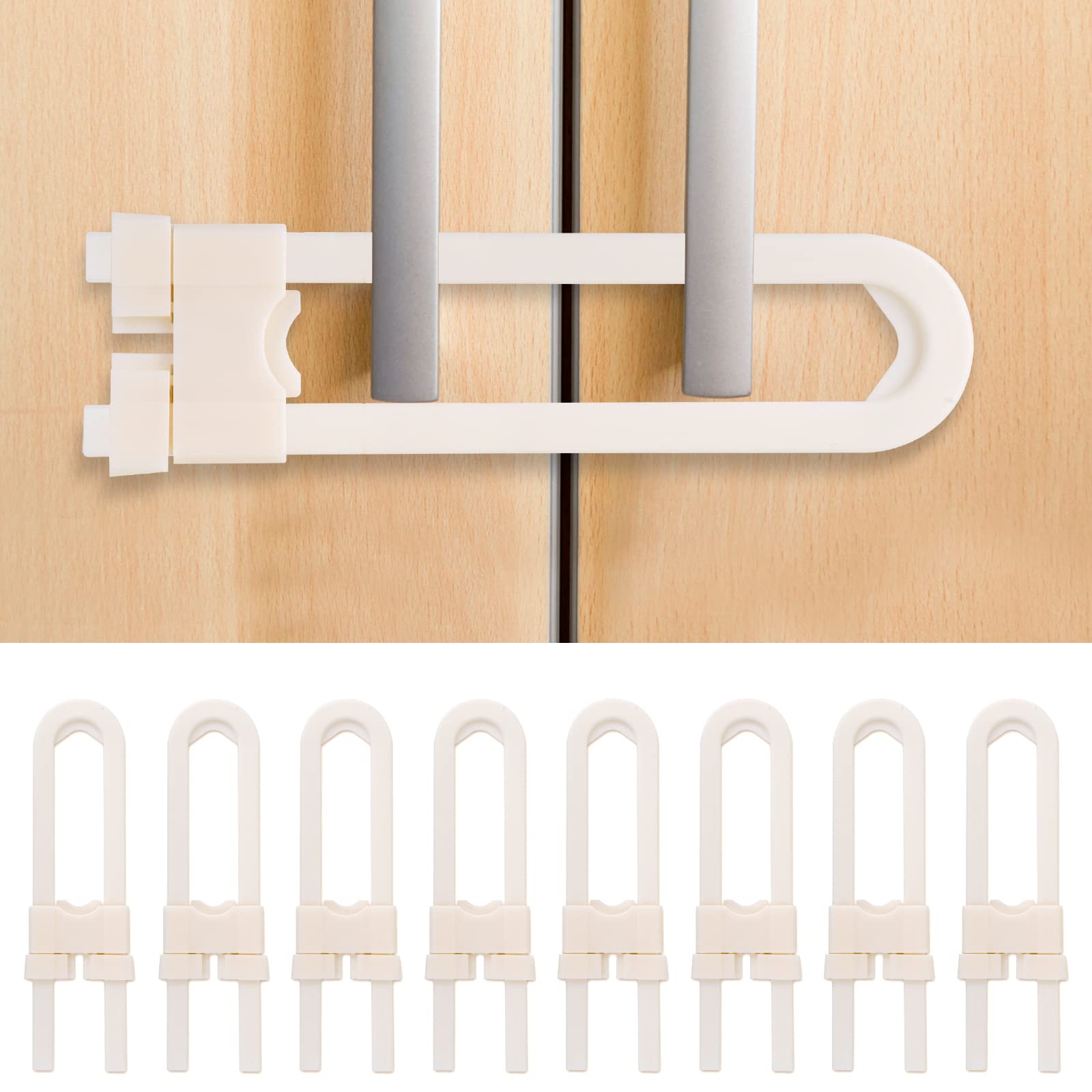 8 PCS Sliding Cabinet Locks, Tinabless Baby Proofing Cabinet Locks, Child U-Shaped Proofing Cabinet with Adjustable Safety Child Lock, Childproof Latch for Knob Handle on Kitchen Storage Door Cupboard