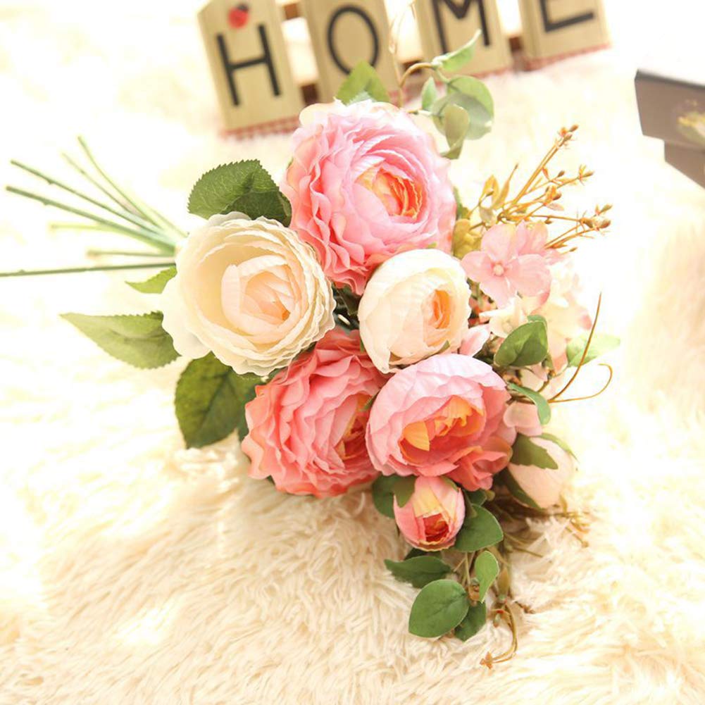 Artfen Artificial Flowers Fake Silk Hydrangea Flower Simulation Hand Tied Bouquet Lu Lotus Bouquet for Home Hotel Office Wedding Party Garden Craft Art Decor Approx 8.5" in Diameter Pink 2