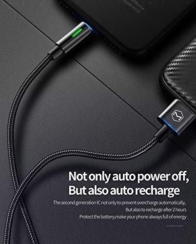 Power Off/On Smart LED Auto Disconnect and Auto Recharge Nylon Braided Sync Charge USB Data 6FT/1.8M Cable Compatible New Phone List Below (Black, 4FT/1.2M)