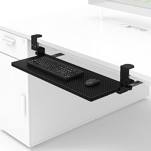 alfd suoke Keyboard Tray Under Desk, Pull out Keyboard & Mouse Tray with Sturdy C-Clamp, Slide Out Keyboard Platform, Adjustable Height Keyboard Drawer, 29.5'' x 9.4''