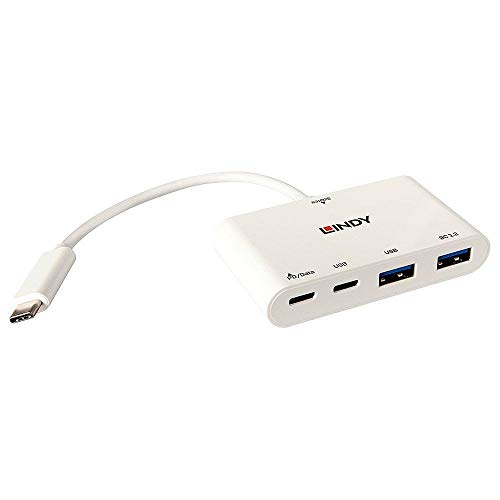 LINDY USB 3.1 Gen2 Type C Hub Cable, PD60W, TypeAx2 Type Cx2, Thunderbolt 3 Compatible, 4 Ports, 0.12m (Model Number: 43093)