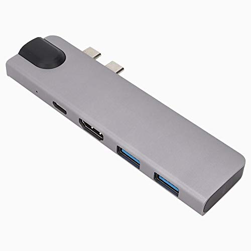 Dual Type C HUB Multi-Port HDMI Memory Card Reader/Adapter with Aluminum Alloy Case, USB3.0 Interface, PD Pass-Through Fast Charging, Suitable for MacBook Pro/Air.