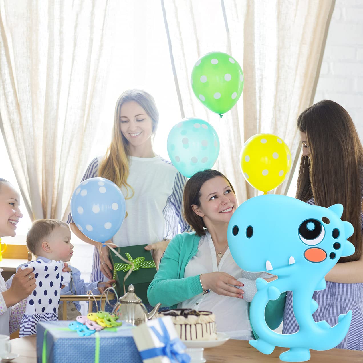 BBBiteMe Baby Teething Toys Silicone Dinosaur Baby Teethers for Babies 0-6, 6-12 Months, BPA-Free Teether Gifts Baby Shower Toy for Toddlers and Infants(Blue)