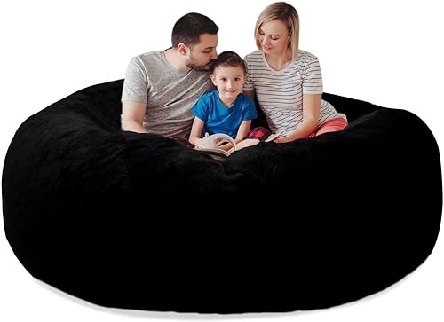 Bean Bag Chairs, 7ft Giant Bean Bag Chair for Adults, Big Bean Bag Cover Comfy Large Bean Bag Bed (No Filler, Cover only) Fluffy Lazy Sofa (Dark Grey), 7ft(180*80cm)(Black)