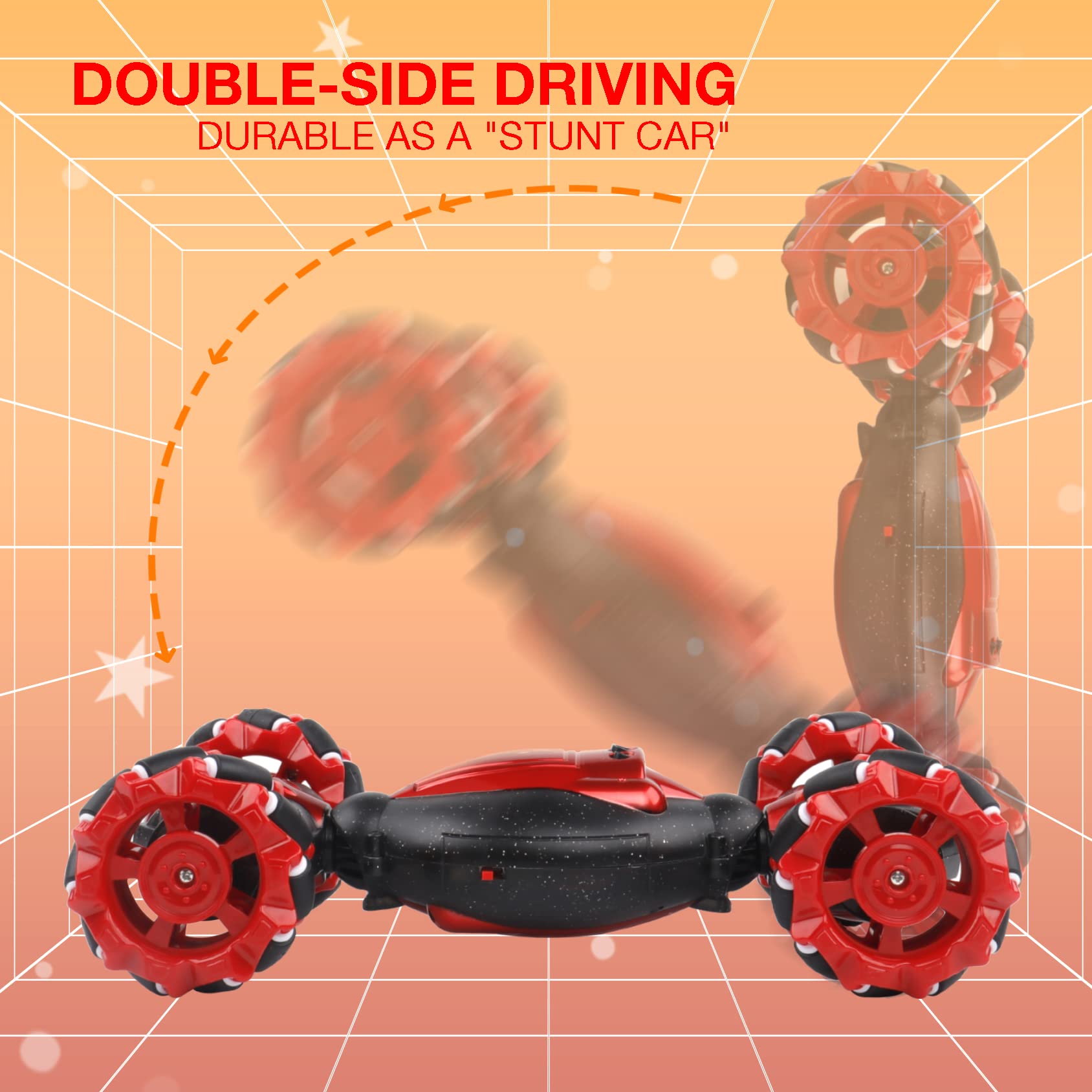 BIRANCO. RC Stunt Car Gesture Sensing - Christmas Red, 2.4GHz 4WD Hand Controlled Double Sided Remote Control Car with Music & Lights, Kids Toy, Gift Ideas for Boys Age 5-12 Years Old