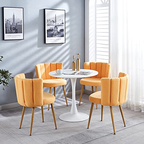 ATSNOW Yellow Sherpa Accent Chairs Set of 2, Mid Century Modern Upholstered Side Chairs for Dining Room Living Room Bedroom Vanity