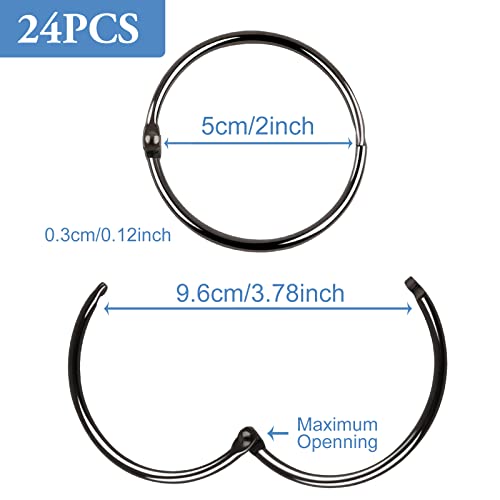 Black 24 Pack, MOVNO Shower Curtain Rings, Rustproof Decorative Shower Curtain Hooks Metal Round Shower Ring Hooks for Bathroom Shower Rod