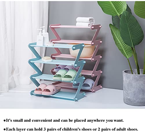 CARURLIFF 2 Packs Assemblable Small Shoe Racks Can Hold 8-12 Pairs Kids Shoe Rack Organizer for Entryway, Closet, Children's Bedroom (Blue & Pink - 4 Tier)