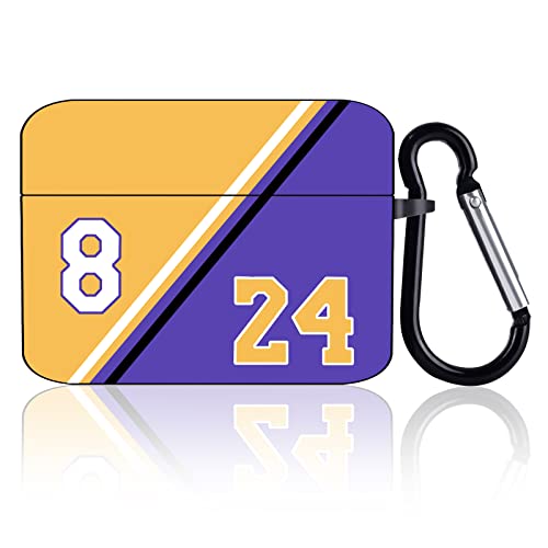 Basketball No.8/24 Case for Airpods Pro Cover with Keychain for Sports Fans Boys Men Girls Kids Jersey Cool Fun Design Mamba Spirit Square Case Silicone Protective Compatible with Airpods Pro(2019)