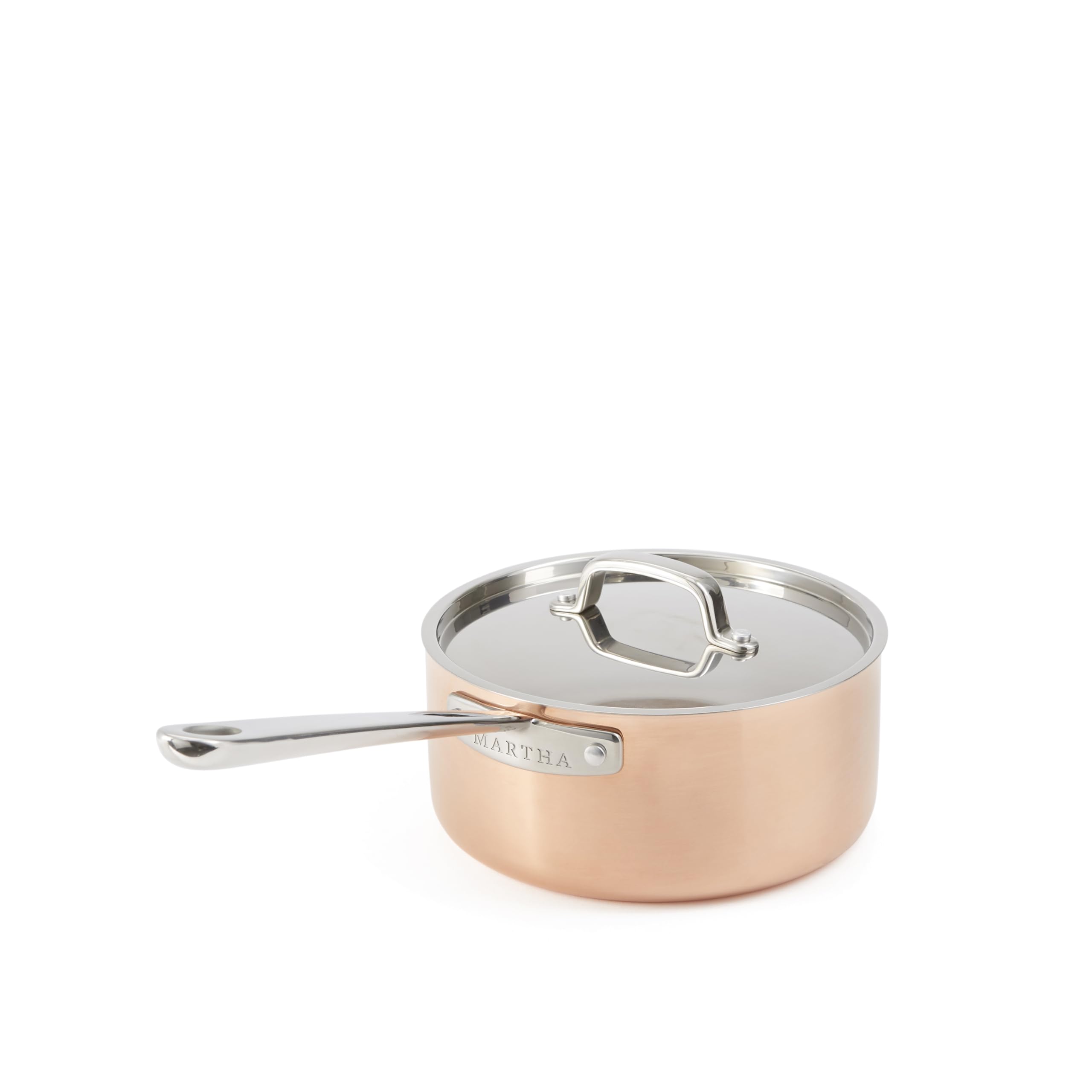 Martha by Martha Stewart 3-Quart Stainless Steel Low Saucepan w/Lid - Copper Exterior/Satin Interior