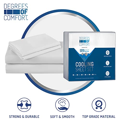 Degrees of Comfort Coolmax Cooling Sheets | Queen Size Bed Sheet Set for Hot Sleepers | Soft Fabric with Deep Pocket 4PC - Light Grey