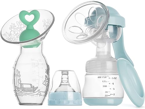 BumbleBee Manual Breast Pump Collector for Breastfeeding Combo- Silicone Milk Collector, Hand Pump Breast Pump 5oz/150ml with Compatible Nipple, Cap, Silicone Stopper and Storage Bag