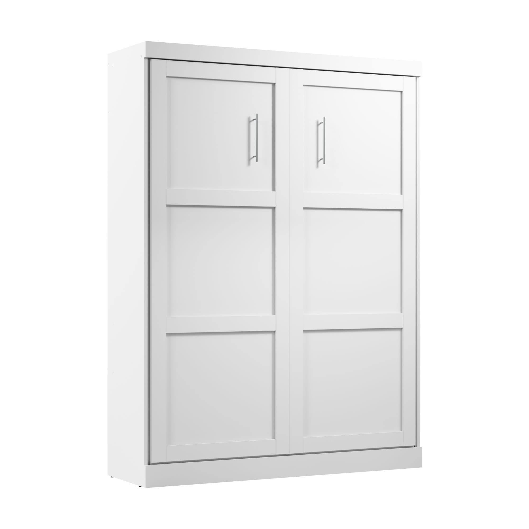 Bestar Pur 67W Queen Size Murphy Cabinet Bed with Mattress in White, Space-Saving Sleeping Arrangement for Multipurpose Bedroom, Guest Room or Home Office