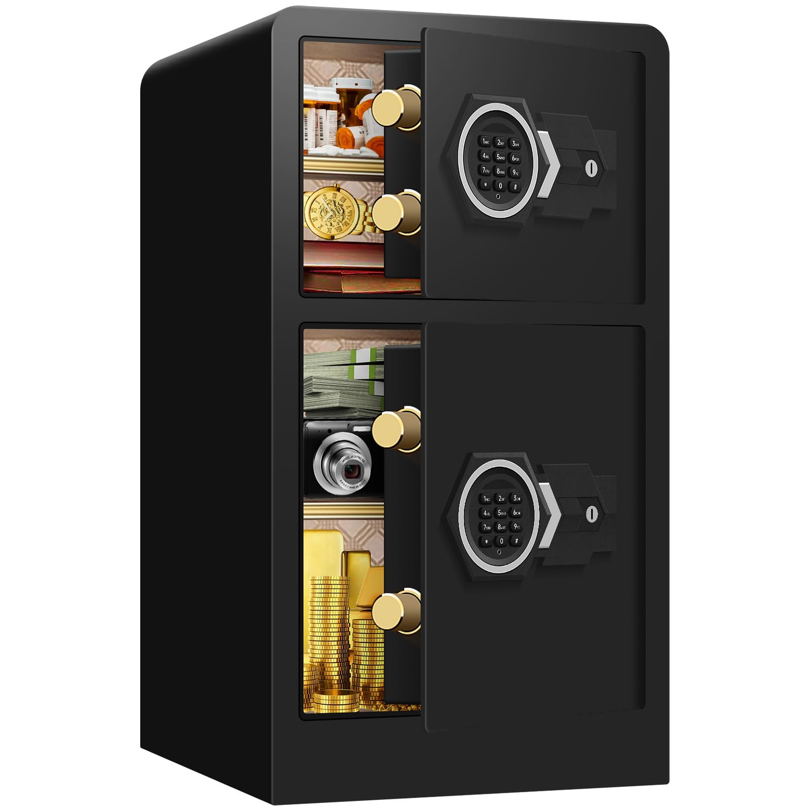 6.1 Cu ft Extra Large Home Safe Fireproof Waterproof, Anti-Theft Digital Home Security Safe Box With Hidden Compartment, Double Safes, Separate Lock Box and Led Light(31.1" x 17.0" x 15.9")