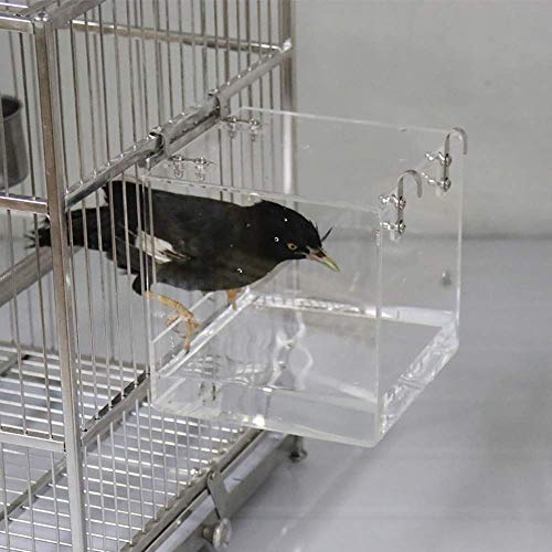 S_HomeStore Hanging Bird Bath, Bird Bathtub Cube Bath Shower Box Bowl with Metal Hooks for Little Birds Canary Budgies Parrot