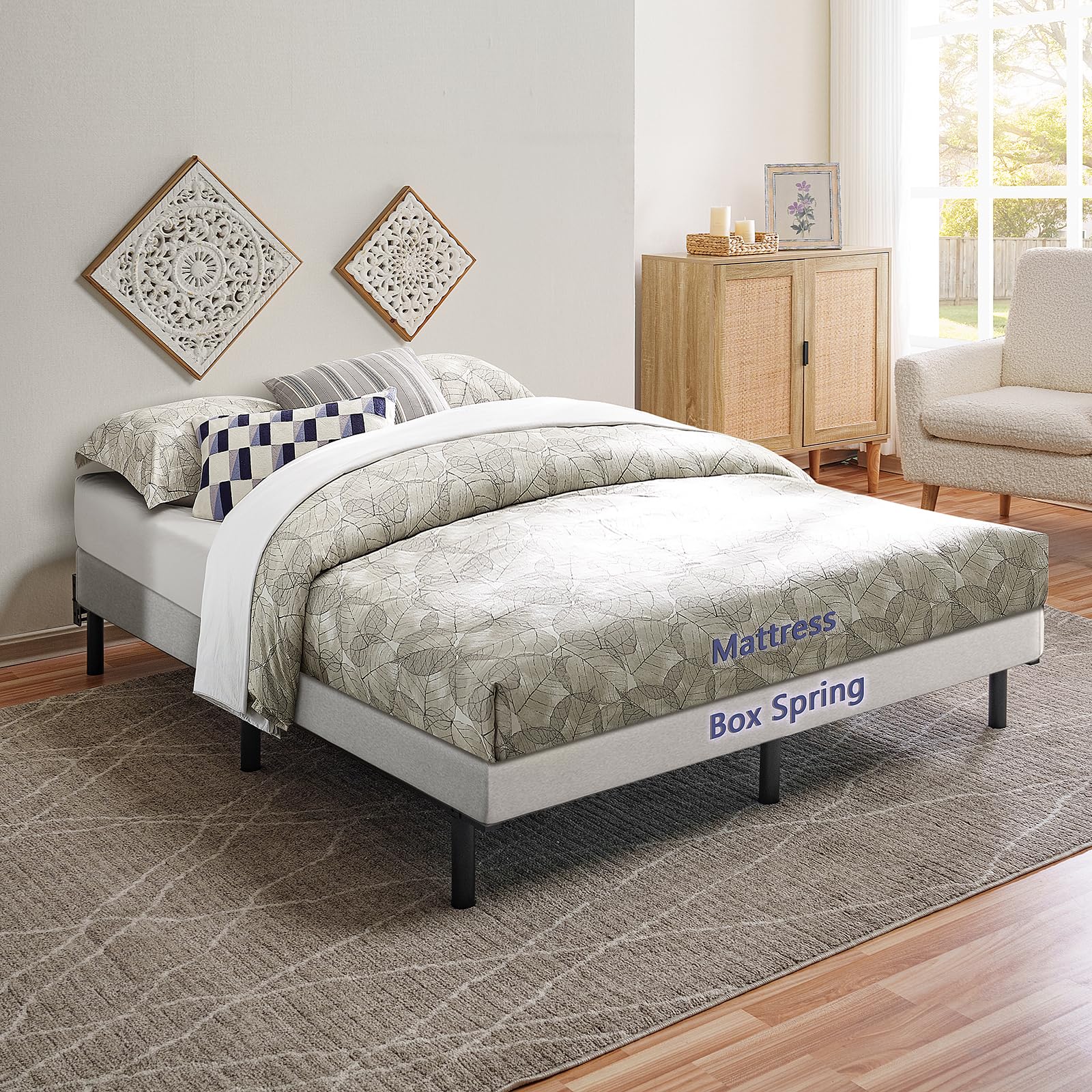 NELGUTA Basics Metal Bed Frame, 7 Inch Support for Box Spring and Mattress Set, Black, King