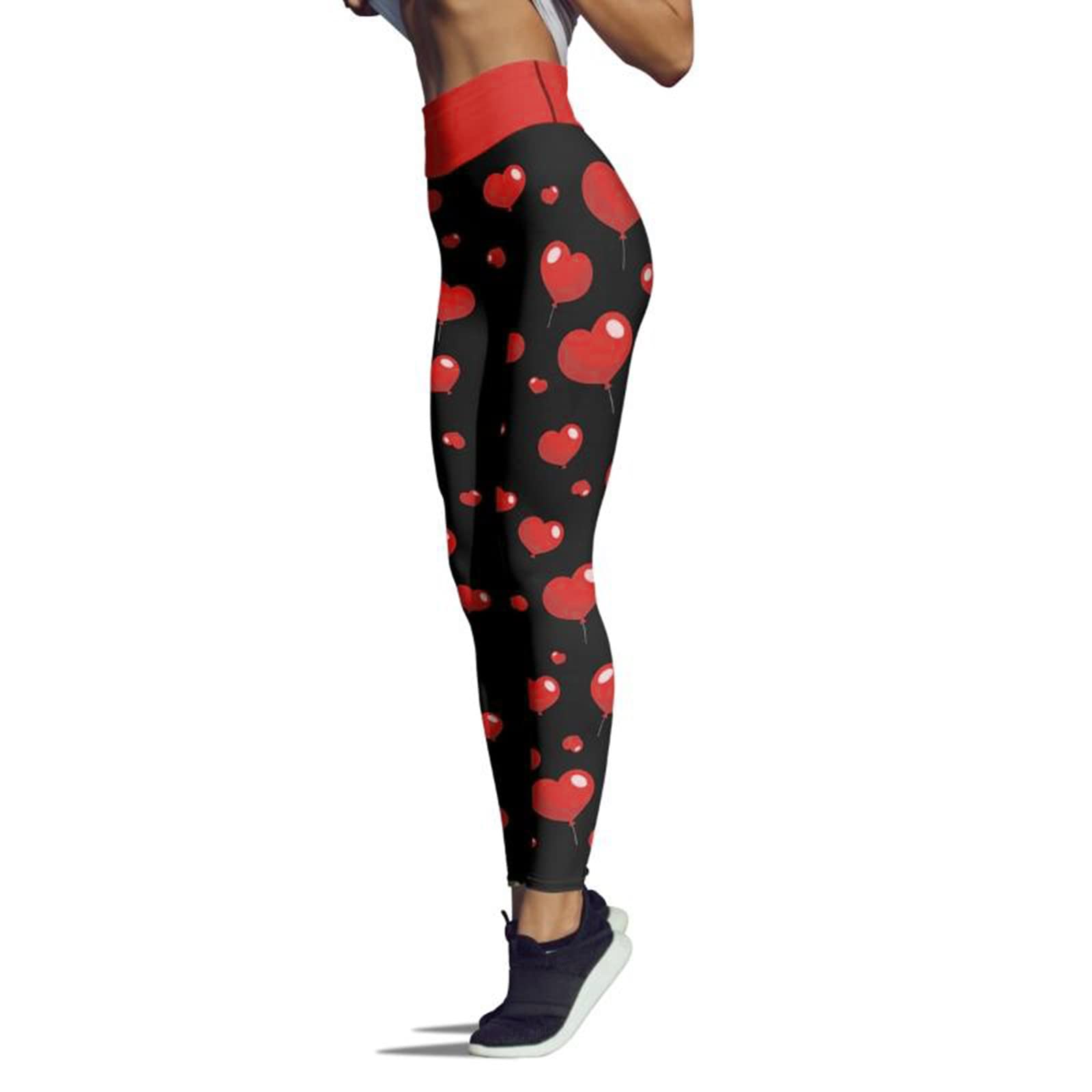 Bblulu Women's Leggings Valentine's Day Heart Printed Yoga Pants High Waisted Loose Fit Athletic Gym Pants Jogger Tights
