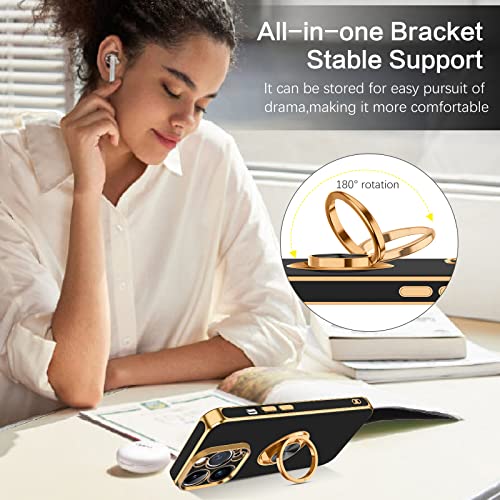 BENTOBEN iPhone 14 Pro Max Case, Slim Lightweight 360° Ring Holder Kickstand Support Car Mount Shockproof Women Men Non-Slip Protective Case for iPhone 14 Pro Max 6.7", Black/Gold