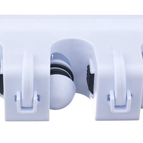Superio Mop and Broom Holder Wall Mount White Cleaning Tools Wall Organizer, 3 Rack Slots and 4 Hooks for Kitchen Closet Garage Garden and Office (2)