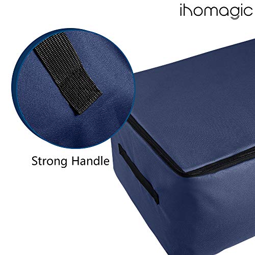 IHOMAGIC 2-Pack Under Bed Storage Bag, Zippered Clothes Storage Organizer with Handles - Storage Bins with Clear Pocket to Insert Label β for Clothing, Blankets, Towels 49L(Navy Blue/Dark Grey, S)