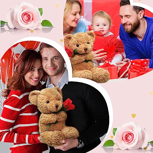Civaner Valentine Plush Stuffed Animal Bear Gift with Rose Valentine Funny Cute Stuffed Animal Plush Gift for Girlfriend Valentine's Day, 11.8 Inches(Beige)