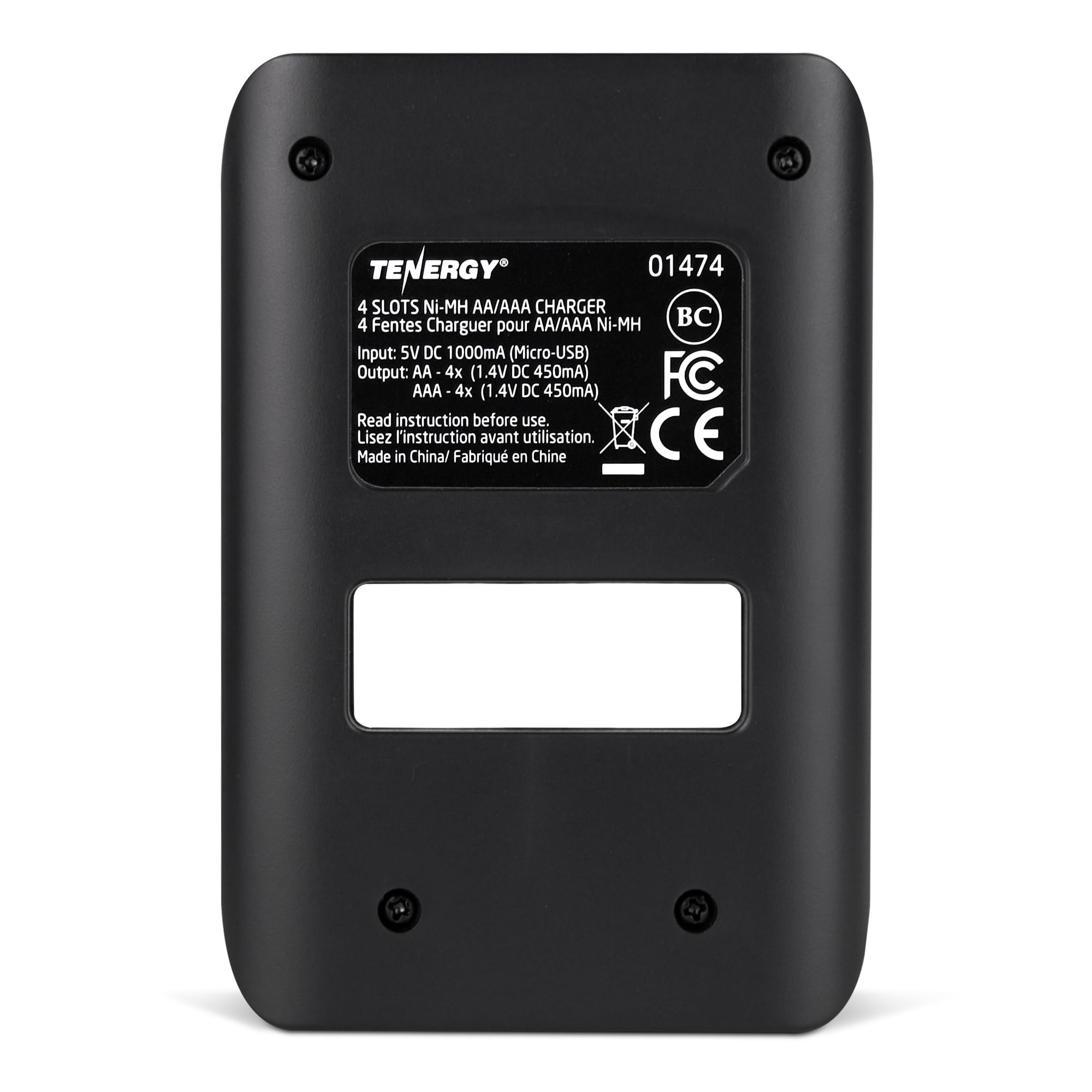 Tenergy TN474U 4-Bay NiMH/NiCD Battery Charger with LCD Display and USB Input, Portable Charger for AA/AAA NiMH and NiCD Batteries