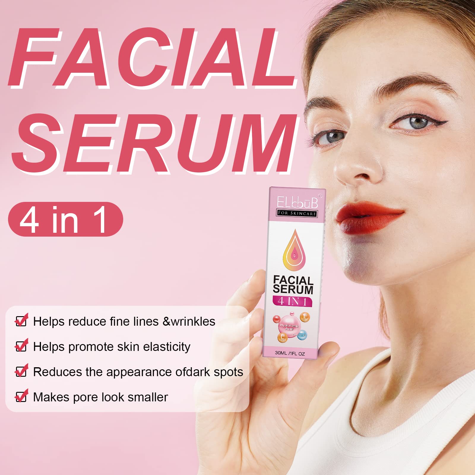 4-in-1 Facial Serum - Niacinamide, Vitamin C & E, Hyaluronic Acid for Anti-Aging, 1 fl oz